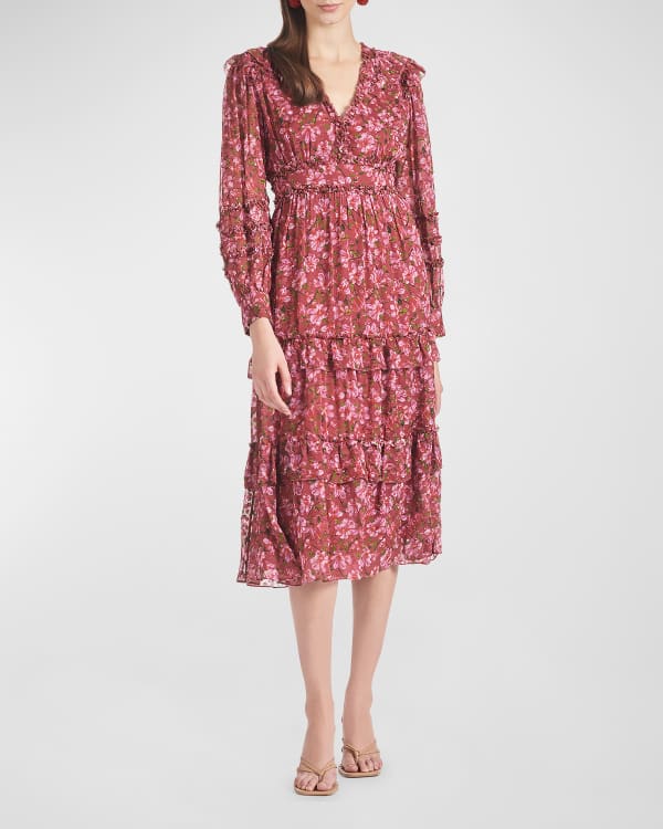 Milly lorian wildflower blouson-sleeve midi dress | Neiman Marcus