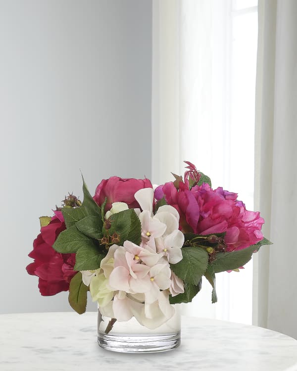 NDI Hydrangea and Protea 15" Faux Floral Arrangement in Moss Garden | Neiman Marcus
