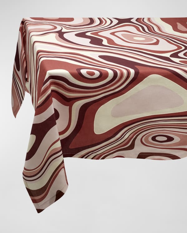 L'Objet Waves Green Linen Sateen Tablecloth, 90" x 70" | Neiman Marcus