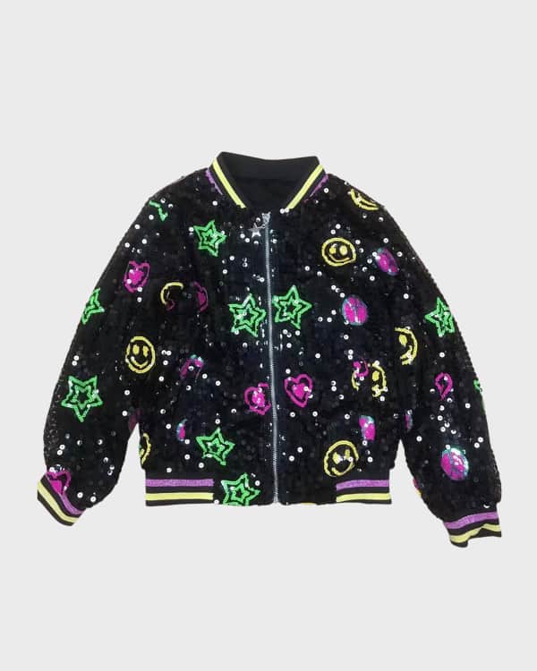 Lola + The Boys Girl's Powder Puff Sequin Embellished Bomber Jacket, Size 2-14 | Neiman Marcus