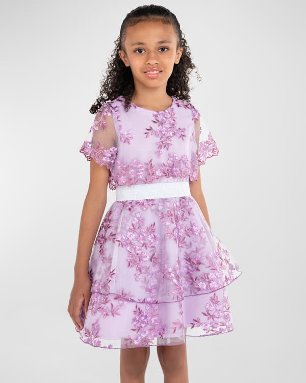Zoe Girl's Farrah Tweed Dress with Jeweled Bows, Size 7-16 | Neiman Marcus