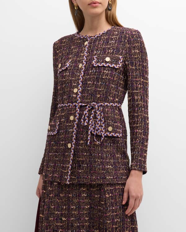 Santorelli Cynthia Fringe-Trim Tweed Jacket | Neiman Marcus