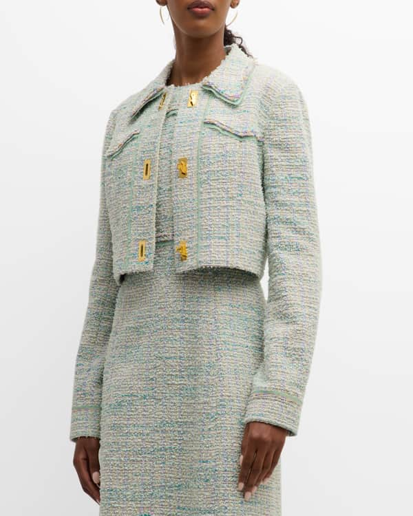 St. John Textured Tweed Raw-Edge Single-Breasted Jacket | Neiman Marcus