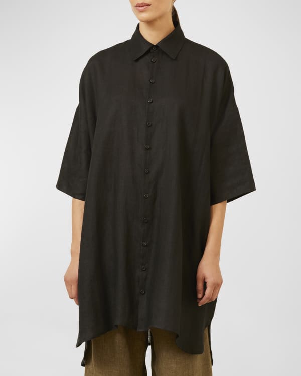 Eskandar Wide A-Line Shirt with Mandarin Collar (Mid-Plus) | Neiman Marcus