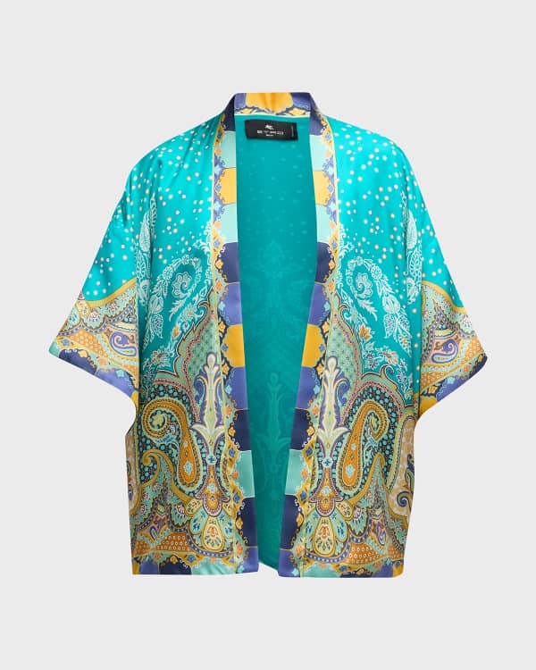 Etro Bandana Border-Print Open Silk Kesa | Neiman Marcus