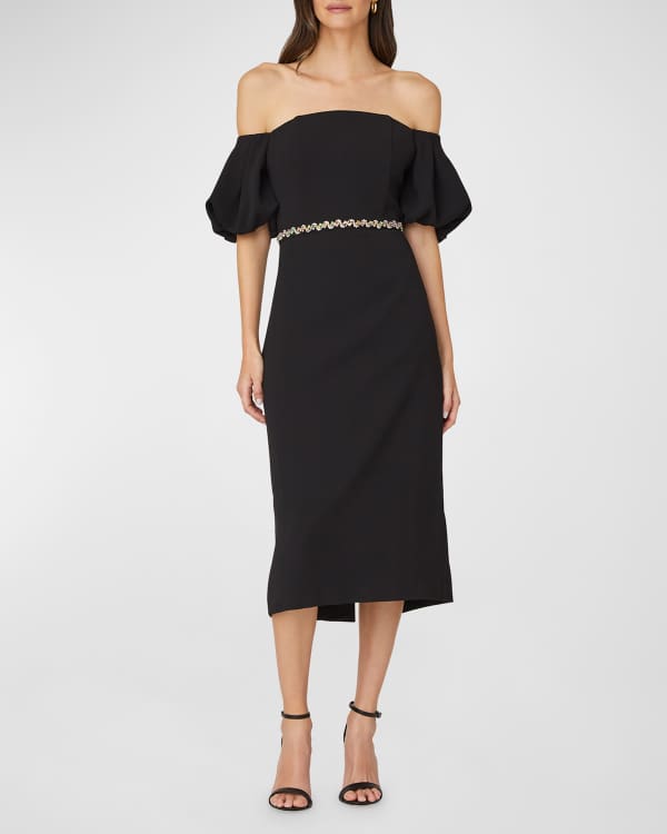 HELSI Joan Off-Shoulder Floral Appliqué Midi Dress | Neiman Marcus