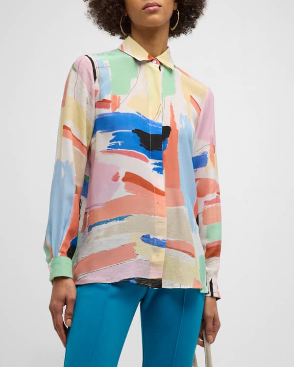 Marella Luisa Floral-Print Button-Down Silk Shirt | Neiman Marcus