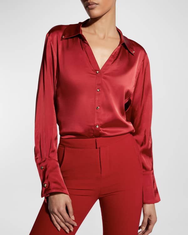 Alice + Olivia Finely Oversized Satin Button-Front Shirt | Neiman Marcus