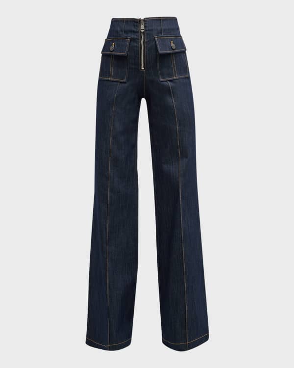 Cinq a Sept Verona Two-Tone Wide-Leg Denim Pants | Neiman Marcus