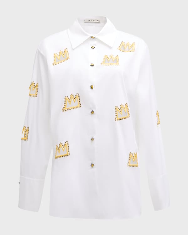 Cinq A Sept Tianna Crystal Ivy Embellished Button Front Shirt Top