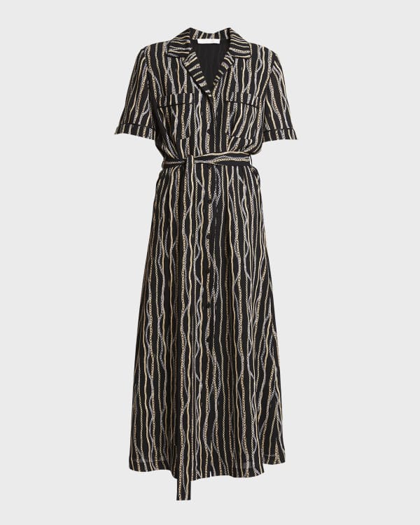 Dolce&Gabbana Floral-Print Belted Midi Shirtdress | Neiman Marcus
