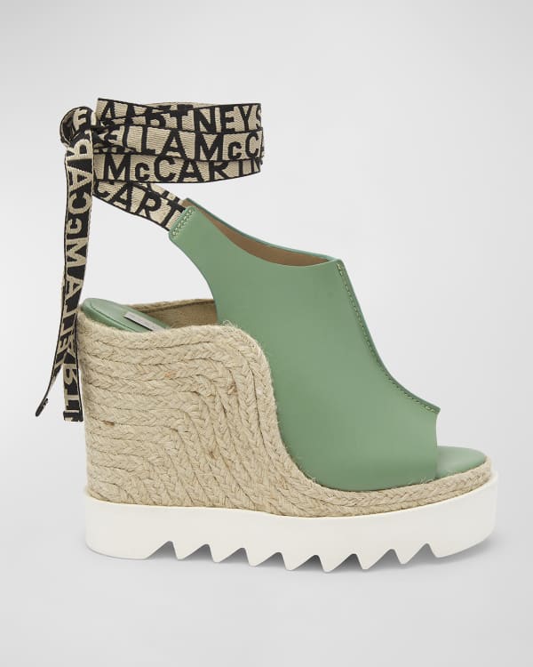 Stella McCartney Web Ankle-Wrap Espadrille Wedges | Neiman Marcus