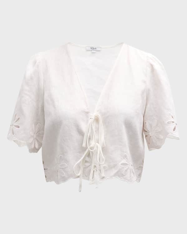 Rotate Birger Christensen Dawn Floral Puff-Sleeve Open-Back Crop Top ...