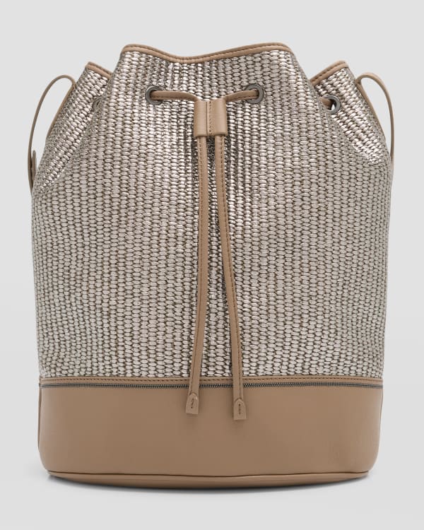 Chloe Woody Small Raffia Bucket Bag | Neiman Marcus