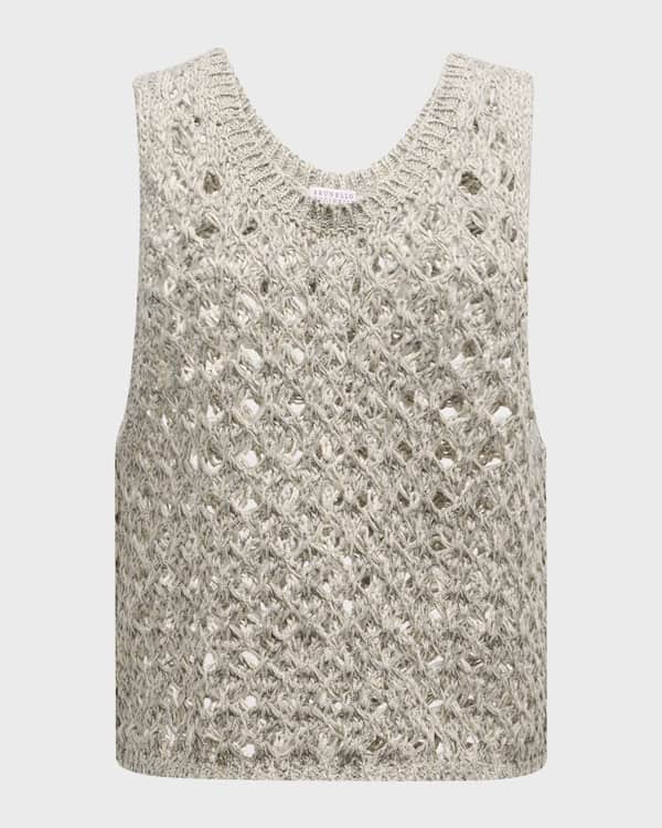 Brunello Cucinelli Linen Cable-Knit Vest with Paillette Detail | Neiman ...