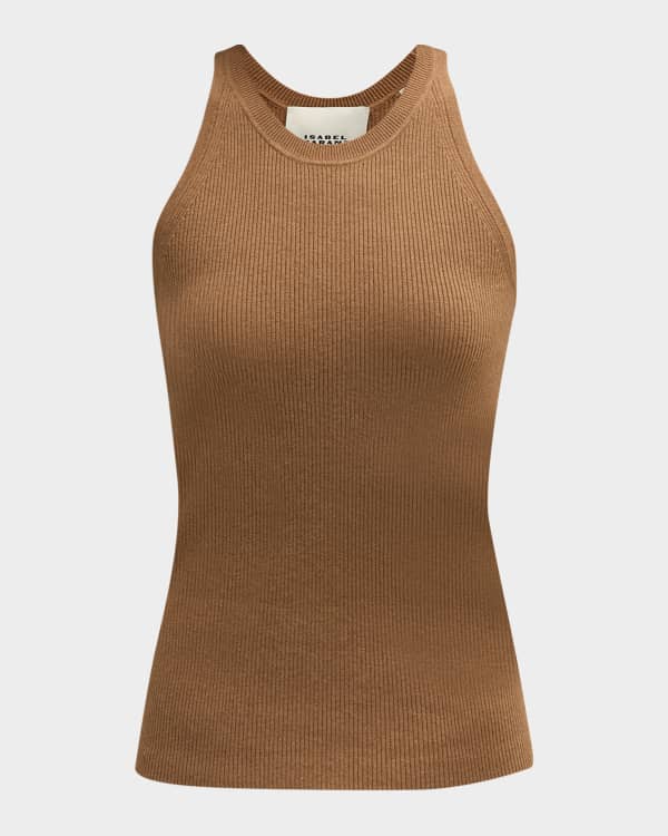Brunello Cucinelli Metallic Cashmere-Silk Rib Cut-In-Shoulder Tank Top ...