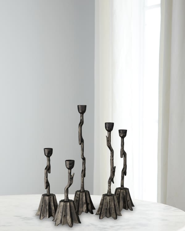 Mariposa Pearled Small Silver Candlesticks, Set of 2 | Neiman Marcus