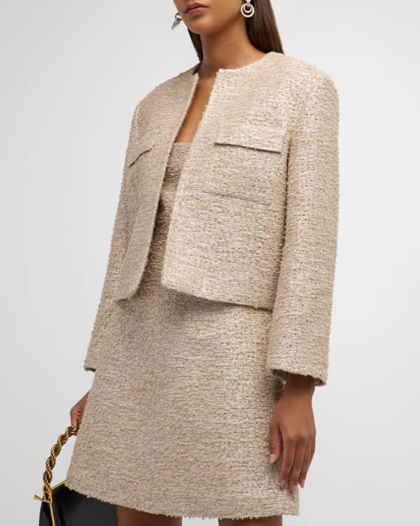 St. John Paillette Metallic Knit Crop Jacket | Neiman Marcus