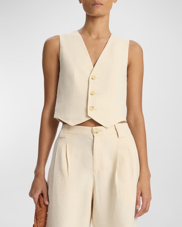 Veronica Beard Bennett Linen Cropped Vest | Neiman Marcus