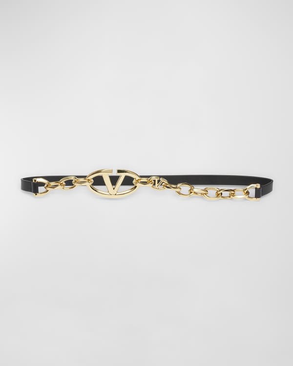 Valentino V-Logo Chain Leather Belt | Neiman Marcus