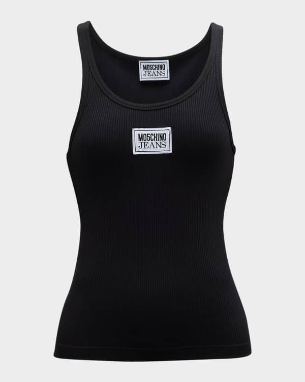 Moschino Jeans Signature Rib-Knit Logo Patch Tank Top | Neiman Marcus