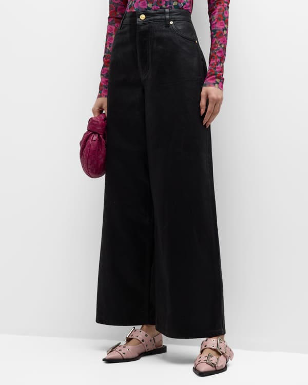 Christopher Esber Wide-Leg Denim Jeans with Silk Parchment Overlay ...