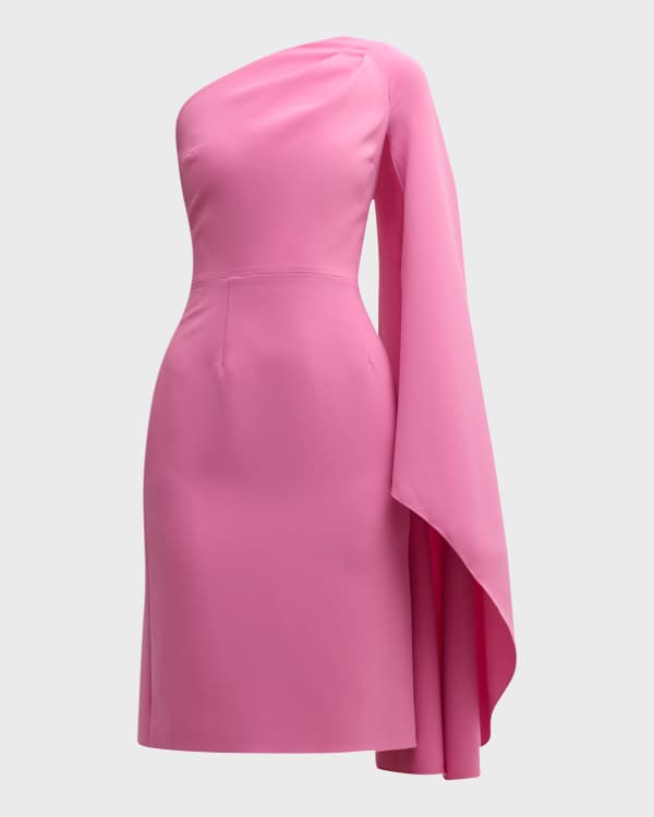 Tadashi Shoji One-Shoulder Cape-Sleeve Pleated Chiffon Dress | Neiman ...