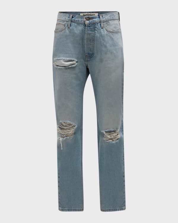 Versace Laser Cut Distressed Straight-Leg Bleached Jeans | Neiman Marcus