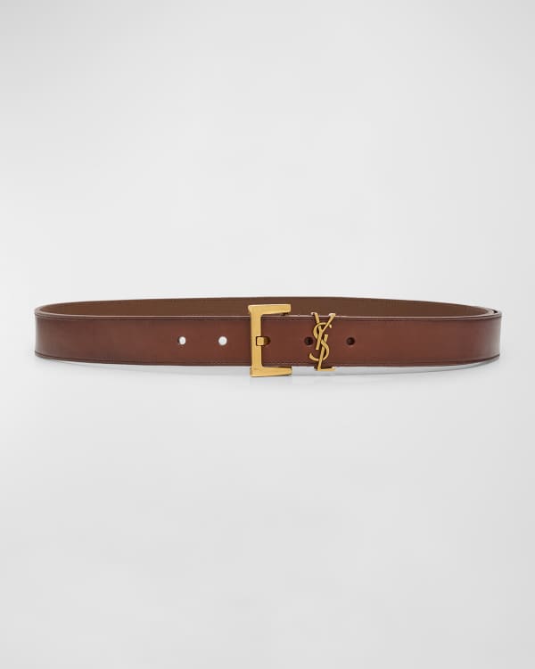 Saint Laurent Golden YSL Monogram Leather Belt | Neiman Marcus