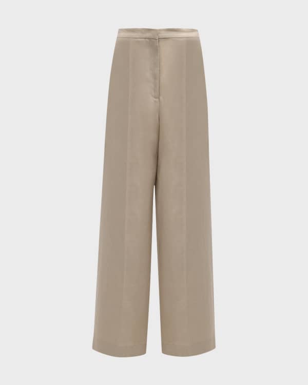 Peserico Pleated High-Rise Wide-Leg Linen Pants | Neiman Marcus