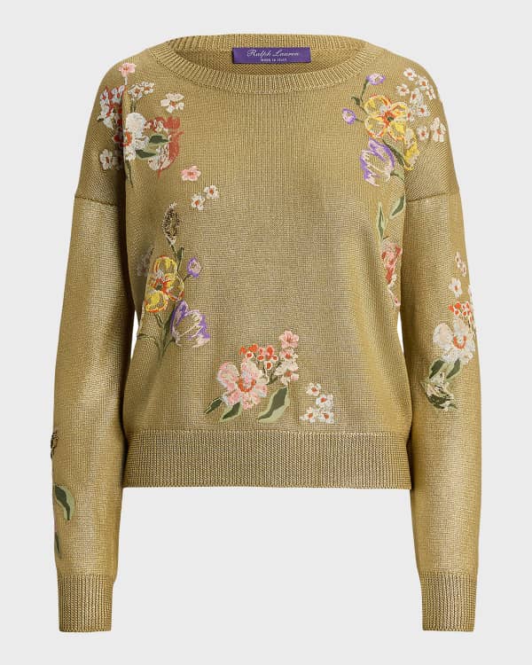 Ralph Lauren Collection Crest Patch Silk-Cashmere Sweater | Neiman Marcus