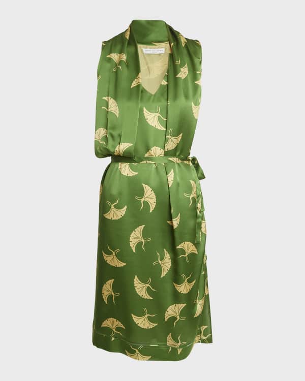 Andrew Gn Floral Print Puff Sleeve Belted Silk Midi Dress Neiman Marcus