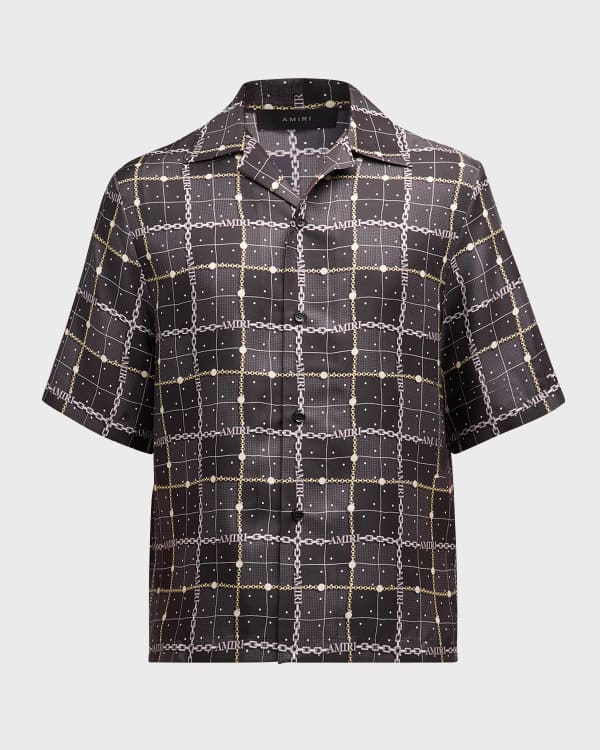 Balmain Men's Mini Monogram Camp Shirt | Neiman Marcus
