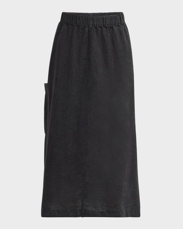 Eileen Fisher Gathered A-Line Organic Linen Midi Skirt | Neiman Marcus