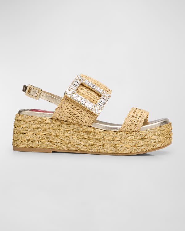 Valentino Garavani Raflower Raffia Ankle-Strap Platform Sandals ...
