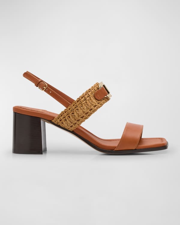 Burberry Virginia Leather Monogram Slingback Sandals | Neiman Marcus