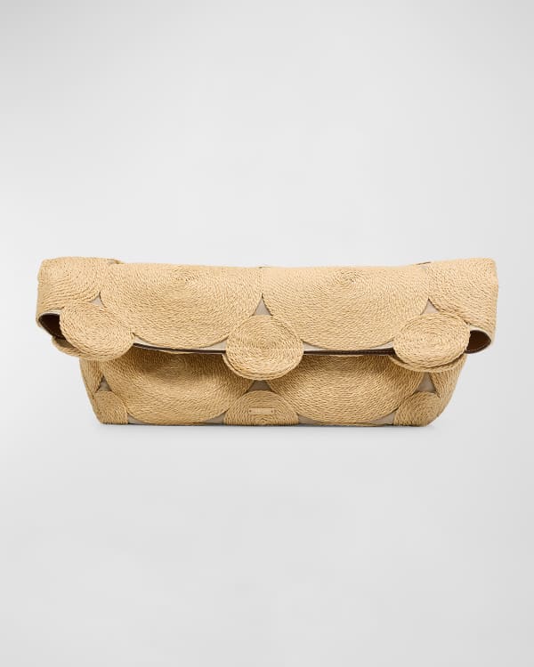 Rafe Berna Flower-Embroidered Straw Clutch Bag | Neiman Marcus