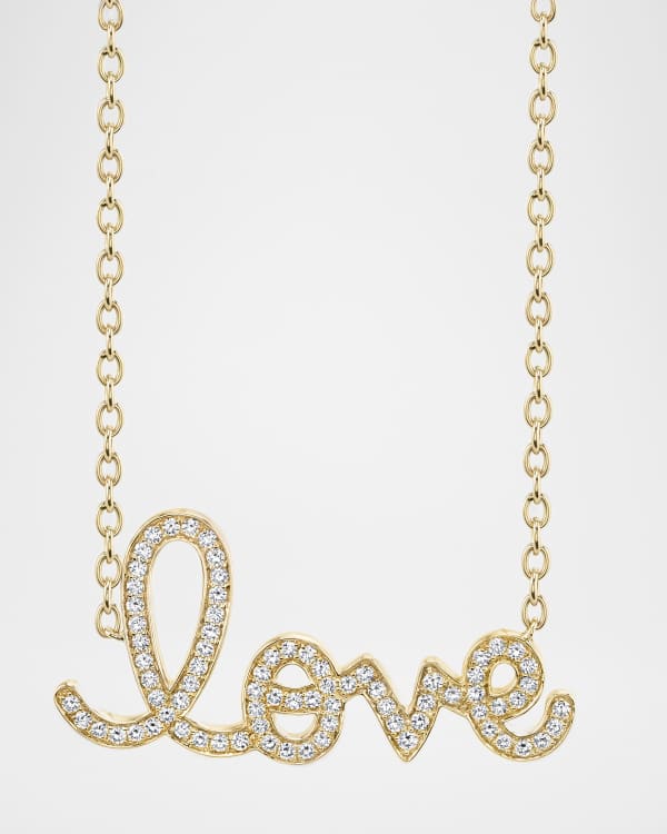 Sydney Evan 14k Diamond Love Script Necklace, Multi Gold | Neiman Marcus