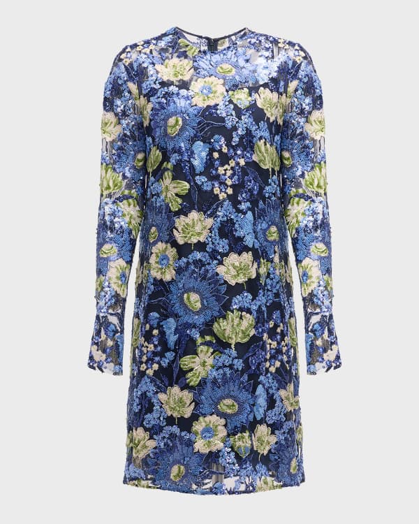EDDY Julia Puff-Sleeve Tie-Cuff Floral Mini Dress | Neiman Marcus