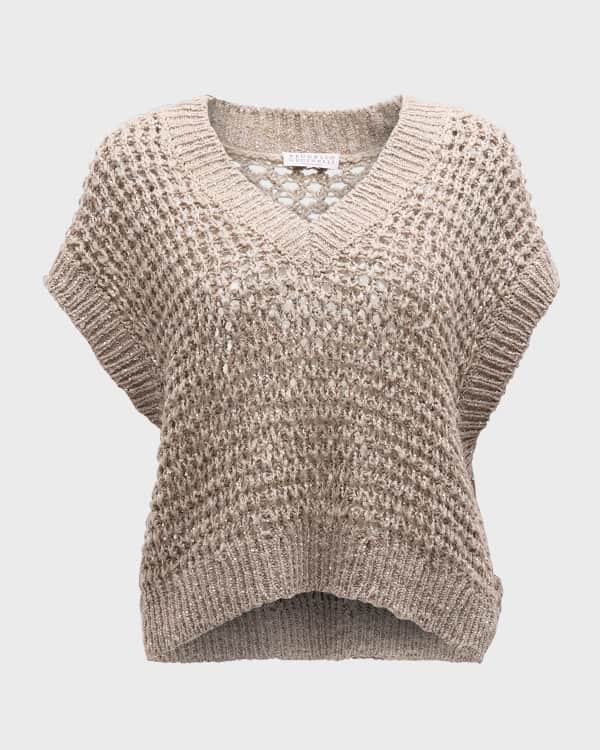 Brunello Cucinelli Linen-Silk Paillette Net-Knit Sweater | Neiman Marcus