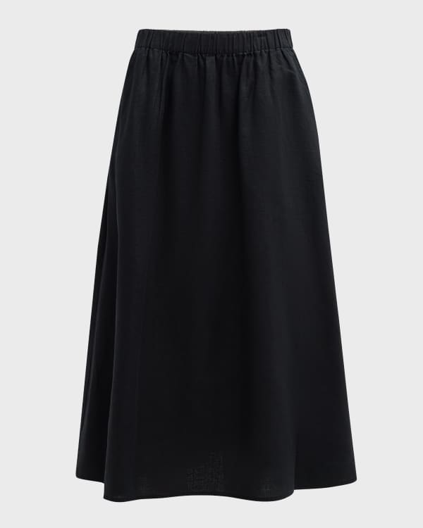 Eileen Fisher Gathered A-Line Organic Linen Midi Skirt | Neiman Marcus