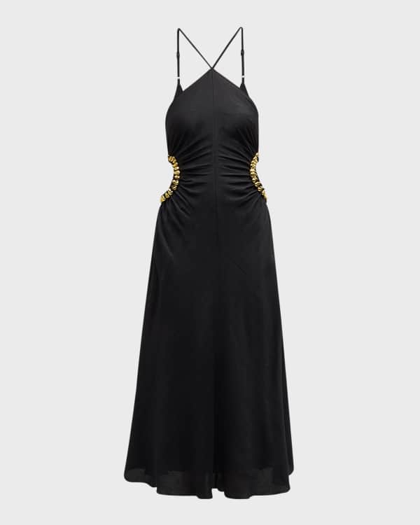 ALEMAIS Trippy Troppo Tile-Print Linen Halter Midi Dress | Neiman Marcus