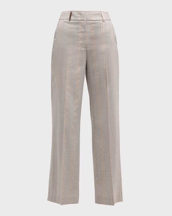 Milly Contrast-Trim Straight-Leg Pants | Neiman Marcus