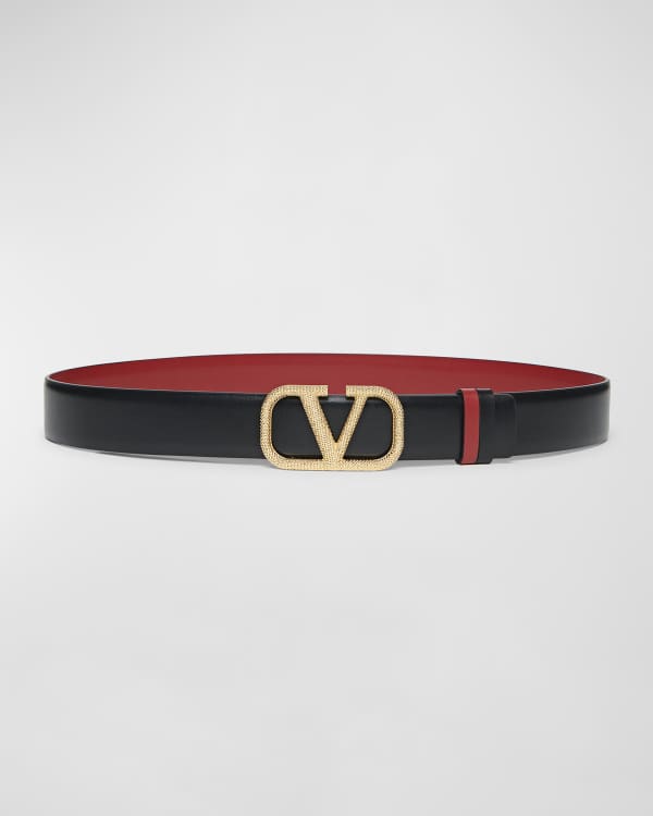 Valentino Garavani V-Logo Chain Leather Belt | Neiman Marcus