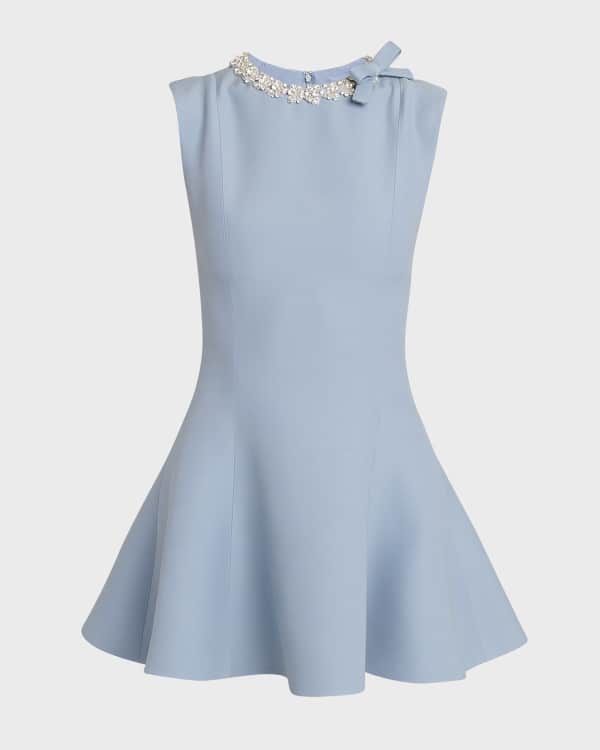 Valentino Garavani Flower Embroidered Cutout Short Sleeve Crepe Mini