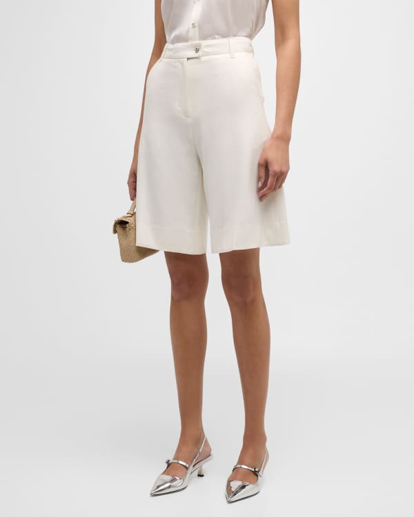 Lafayette 148 New York Degraw Pleated Wide-Leg Shorts | Neiman Marcus