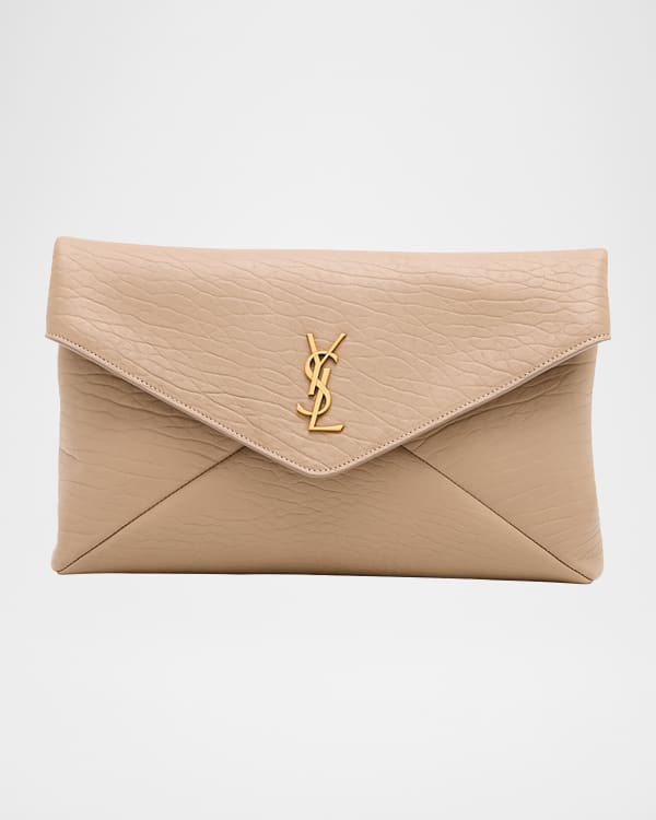 Saint Laurent Large YSL Envelope Pouch Clutch Bag in Pebbled Leather ...