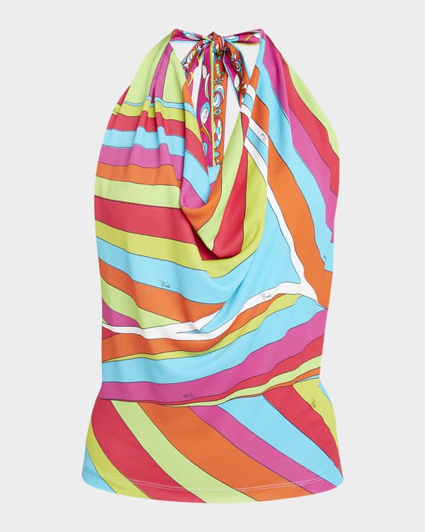 Adriana Iglesias Adela Abstract-Print Silk Halter Top | Neiman Marcus