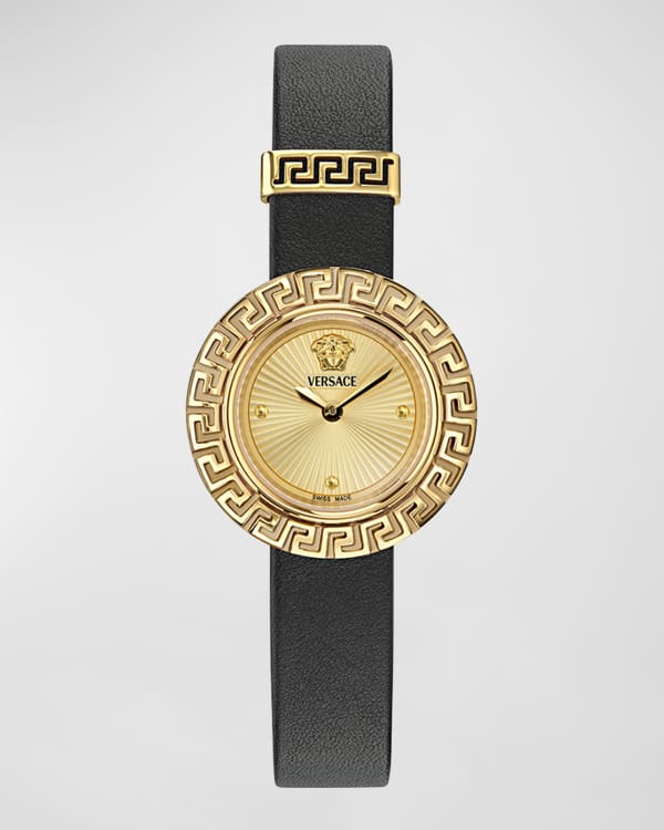 Versace Greca Logo Watch with Leather Strap, Yellow Gold/Red | Neiman ...
