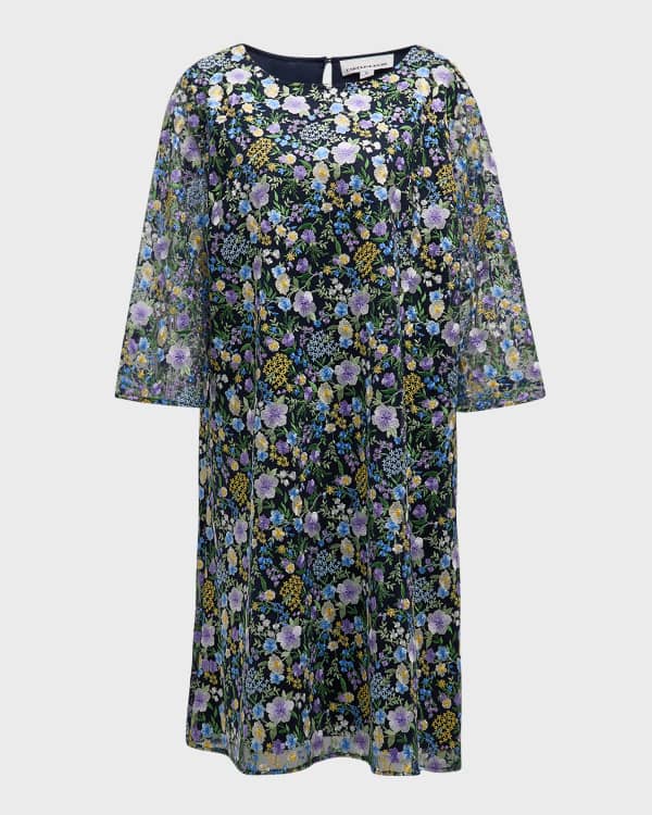 Caroline Rose Plus Bella Floral-Print Bell-Sleeve Midi Dress | Neiman ...